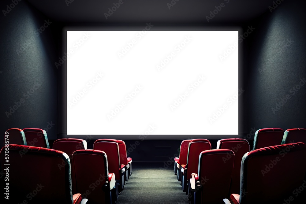 Movie theater blank screen mock up, cinema with red seats template ...