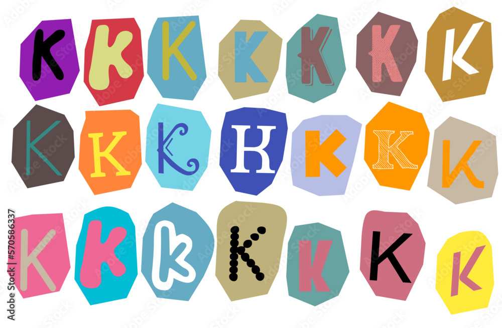 Alphabet K - vector cut newspaper and magazine letters, paper style ...