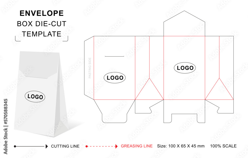 Gift envelope box die cut template with 3D blank vector mockup Stock ...
