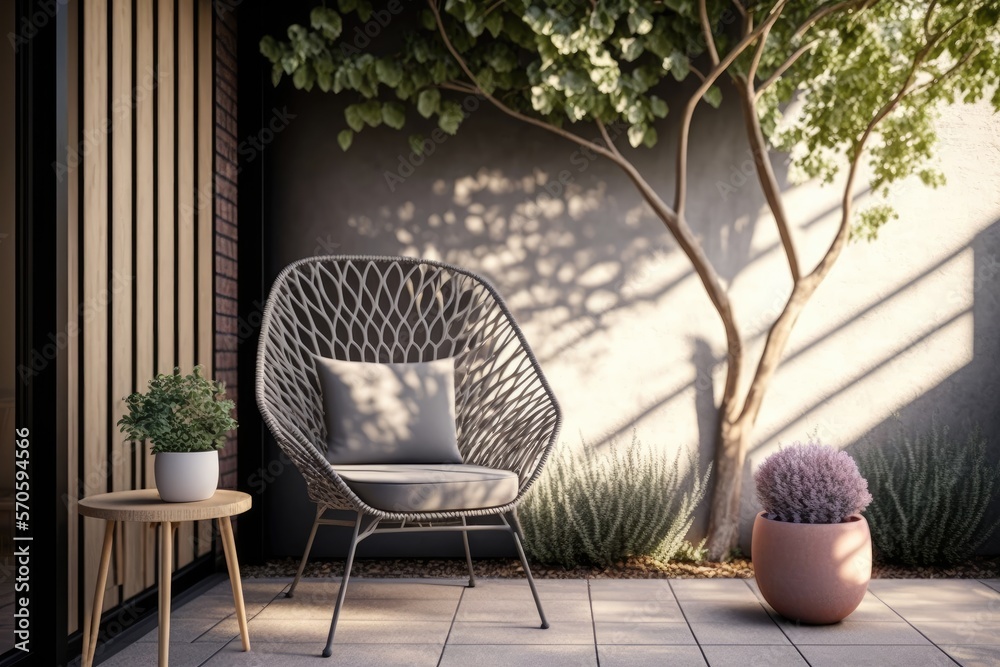 Modern contemporary loft style outdoor terrace 3d render, decorate with ...