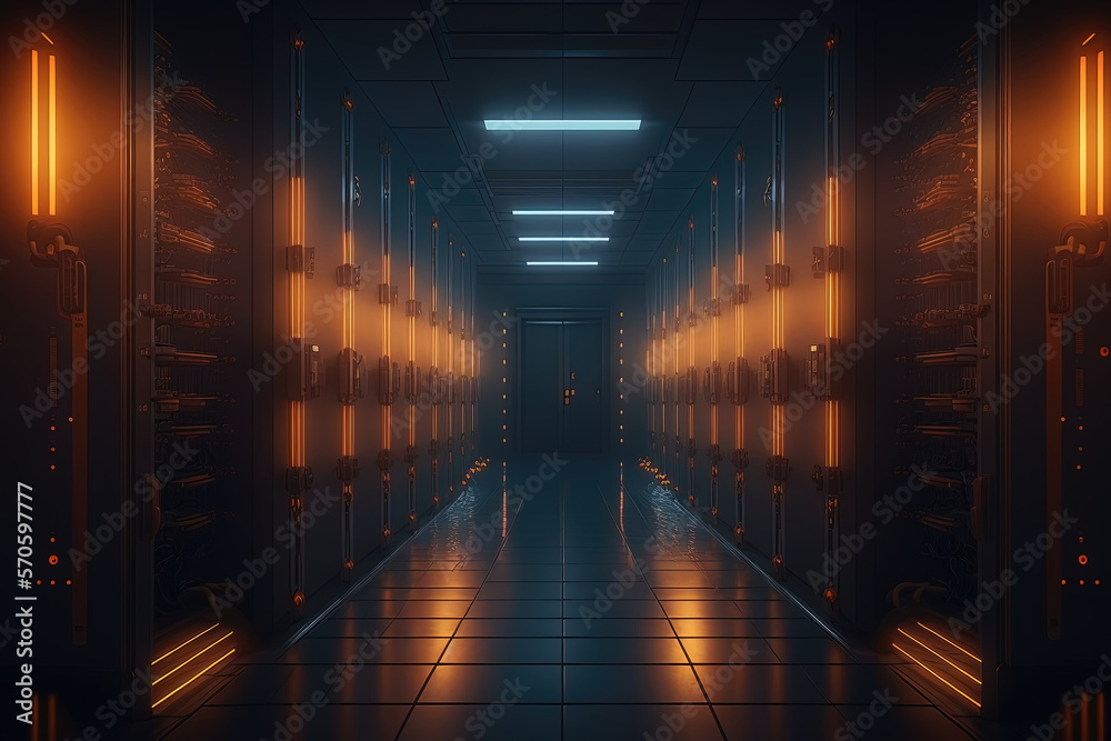 server room, with a cinematic lighting scheme creating a moody and ...