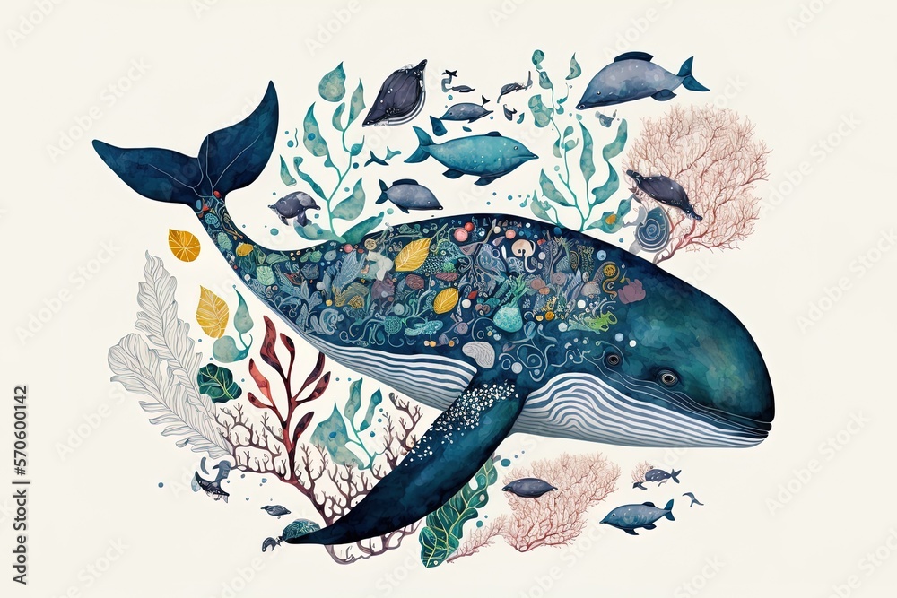 Illustration of a huge whale with shells and a place for use in poster ...