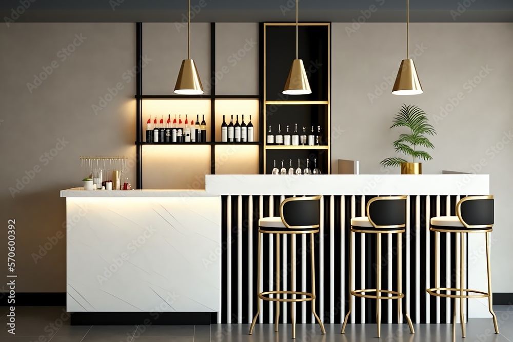 Bar counter and cafe interior. Restaurant bar counter. Minimalistic ...
