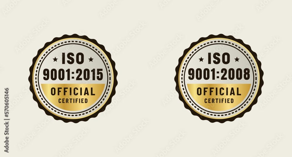 ISO 9001:2015 label vector and ISO 9001:2008 stamp vector. ISO 9001: ...