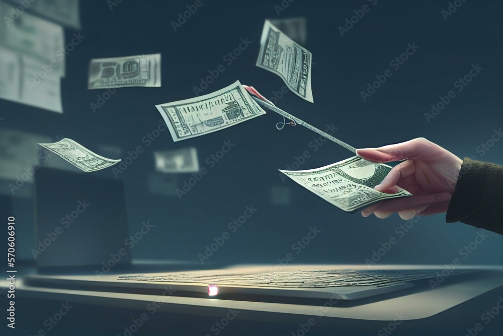 phishing, hacking personal data and money , key and hook on computer ...