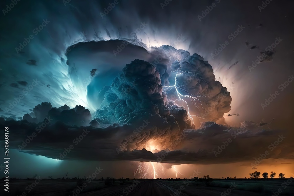 Storm with wind and lightning dramatic scene. Thunderstorm weather ...