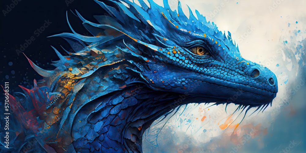 Fantasy blue dragon Stock Illustration | Adobe Stock