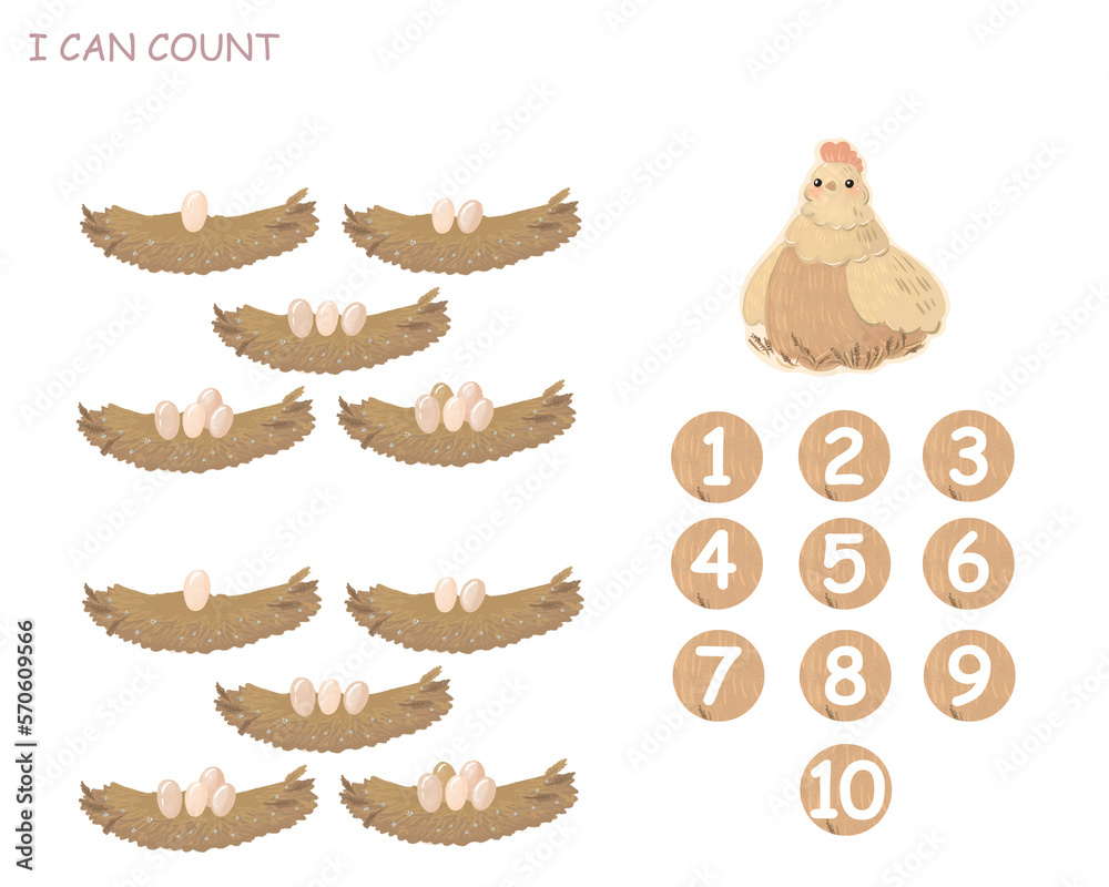 Farm animals, birds, chicken, eggs count activity for children ...