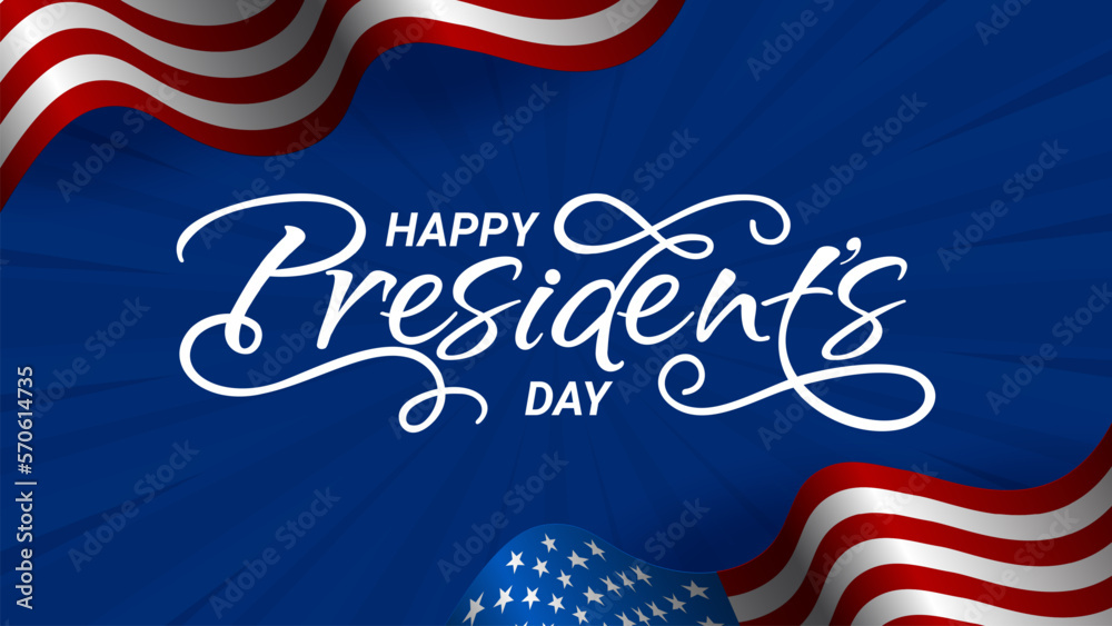 Happy President Day Greeting Card 2023 with usa waving flag vector ...