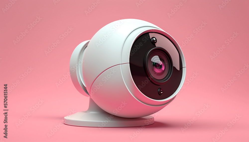 White CCTV camera in studio.A white webcam on ready to record on a ...