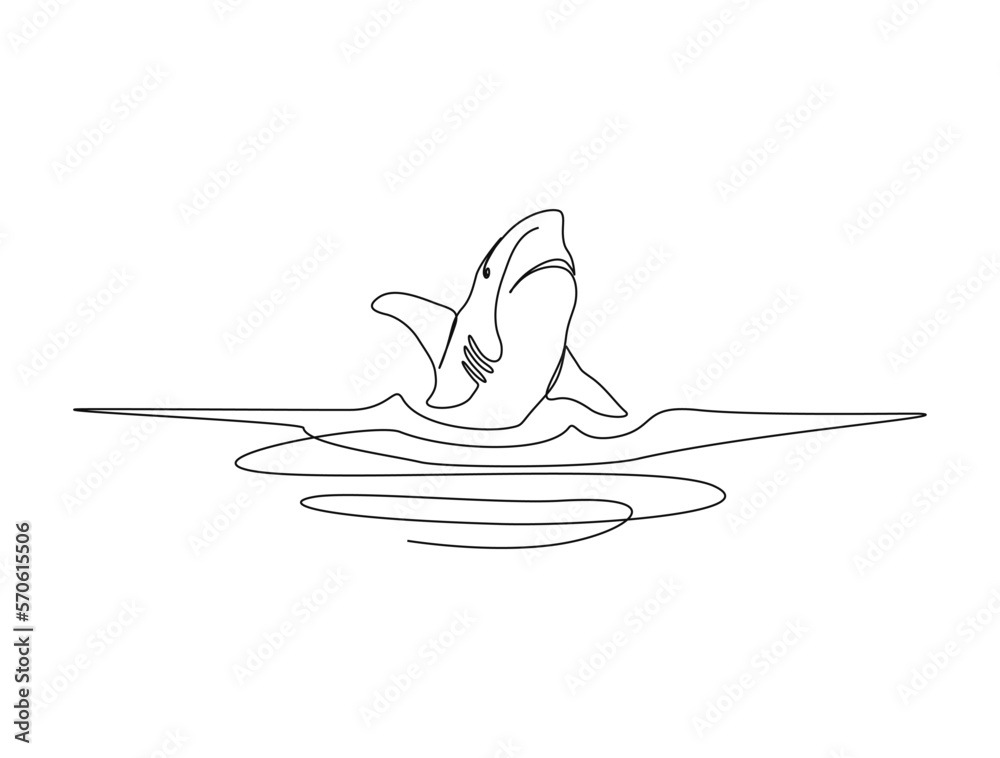Continuous one line drawing of shark in the ocean. Simple illustration ...