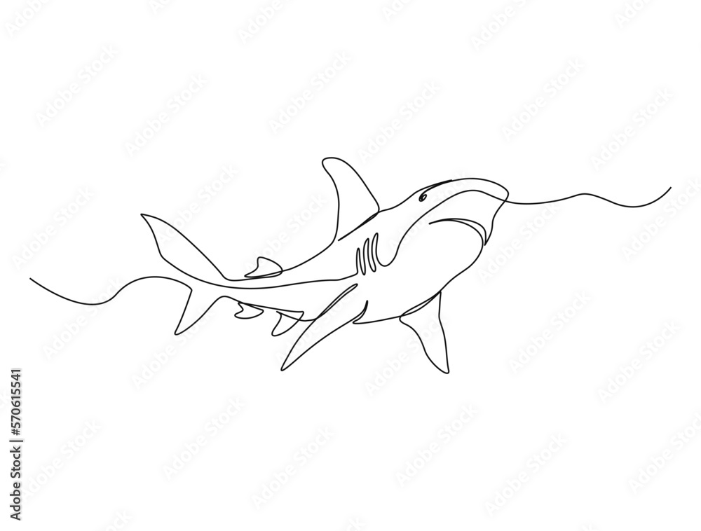 Continuous one line drawing of shark fish. Simple illustration of ...