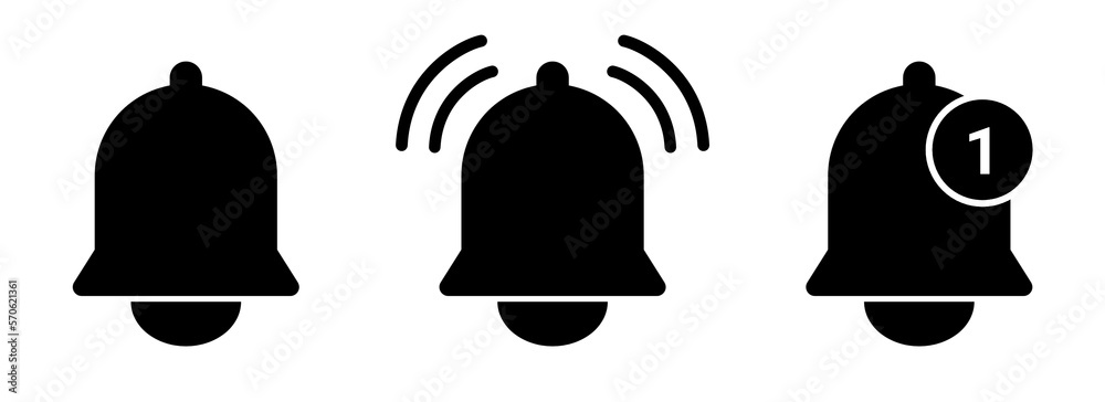 Set of bell icons for notification and messages popup reminder ...