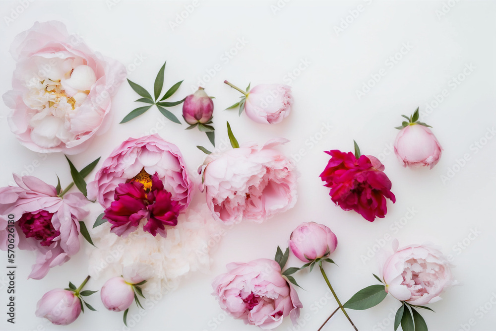 Peony Flower Background - Assorted shades of pink peony blooms against ...