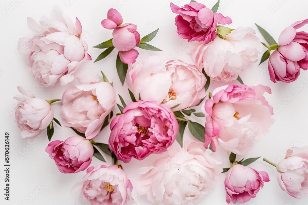 Peony Flower Background - Assorted shades of pink peony blooms against ...