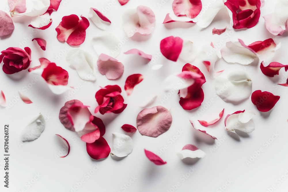 Rose Petal Background - Pink, red and white rose petals against a pure ...