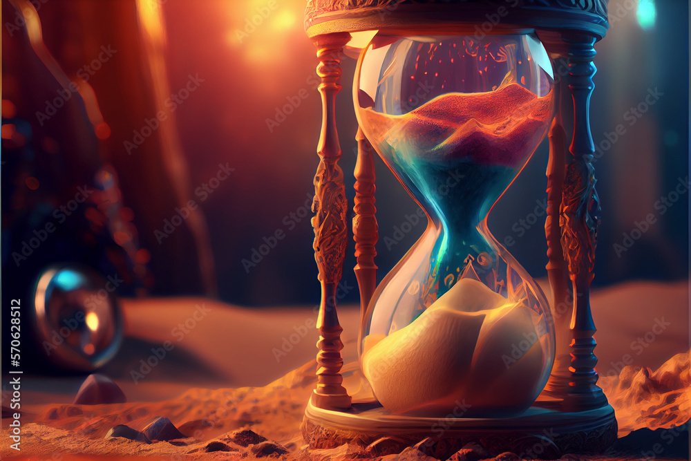 Sand Hourglass on a sand dune. sand hours. Ai generated illustration ...