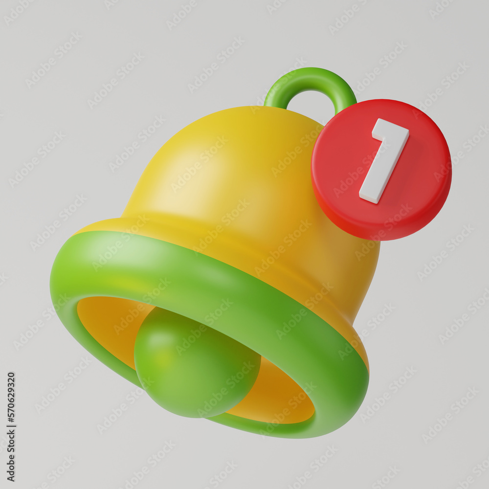 Cute yellow green bell alarm popup notification reminder alert icon ...