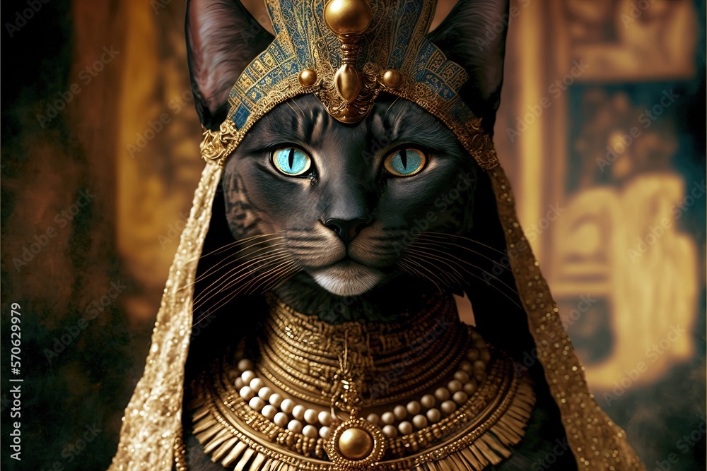 Cat as Egyptian queen Pharaoh illustration generative ai Stock ...