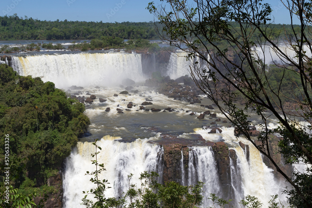 Iguazu Falls, monumental waterfall system on Iguazu River surrounded by ...