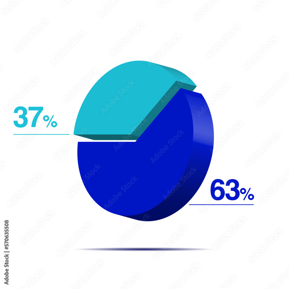 Vetor de 37 63 thirty seven sixty three 3d Isometric pie chart diagram ...