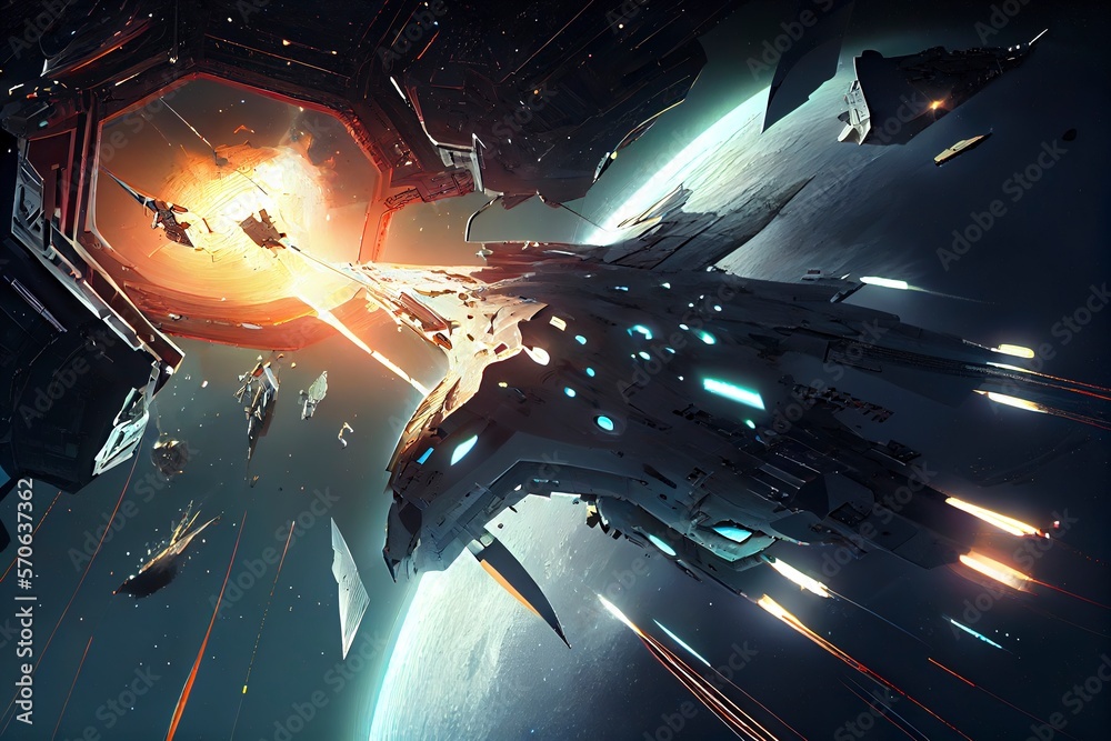 Sci Fi Spaceship Exploding In Outer Space During A Space Battle Ai