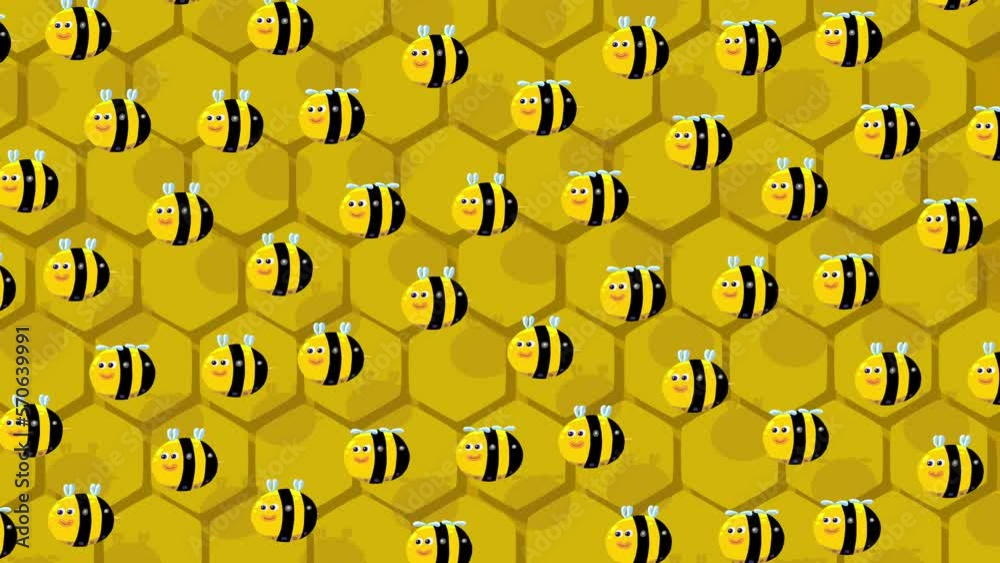 Bee cartoon characters flying on honeycomb pattern background. Cute ...