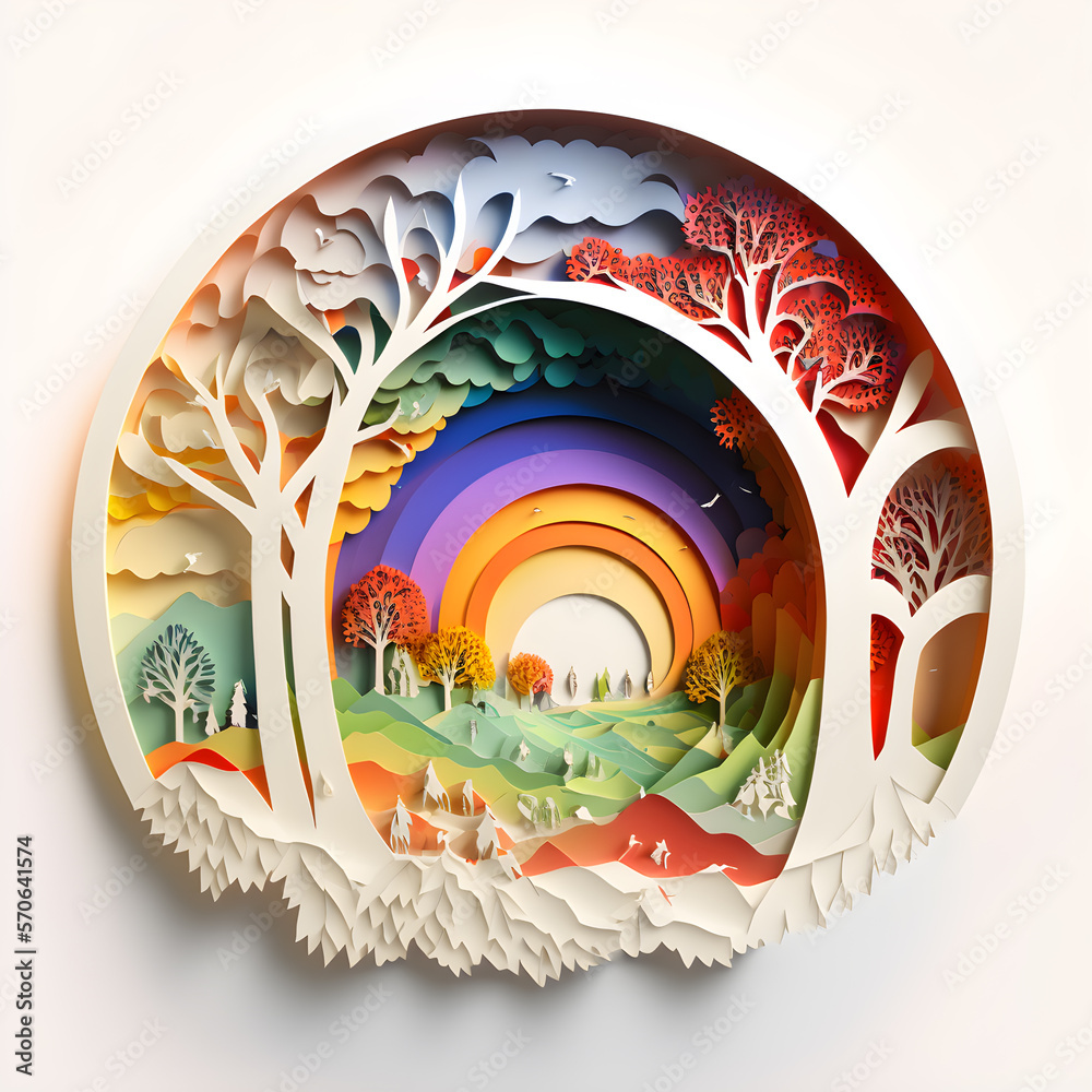 Forest Weather Change Diorama Papercut. Generative AI Illustration ...