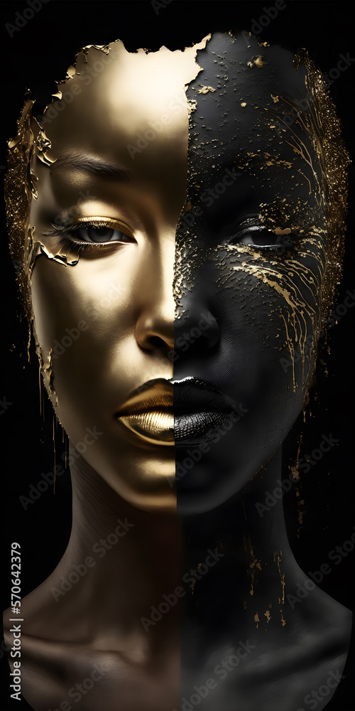 Artistic composition of an imaginary female face with abstract elements ...
