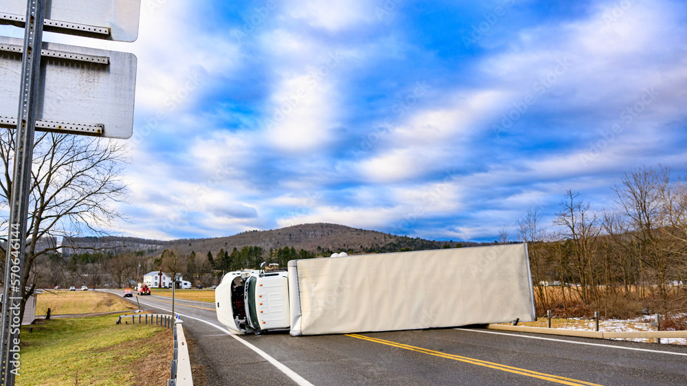 A Box Truck blocks both lanes of Route 79 in Windsor in Upstate NY ...