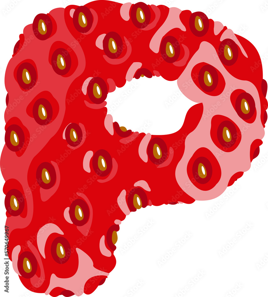 Strawberry font. Letter P Alphabetical character with strawberry ...