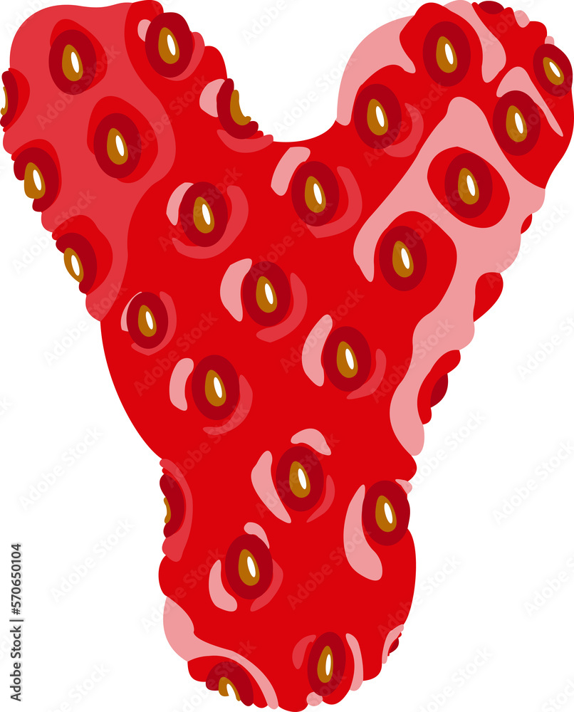 Strawberry font. Letter Y. Alphabetical character with strawberry ...
