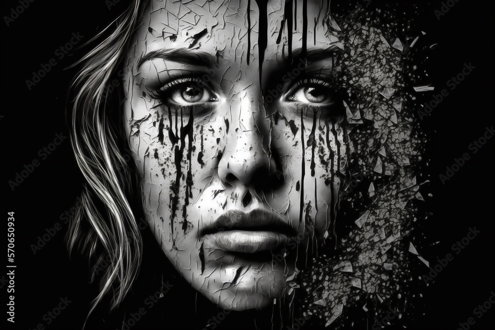 Desperate crying woman. Depression. Shattered face. Violence against ...