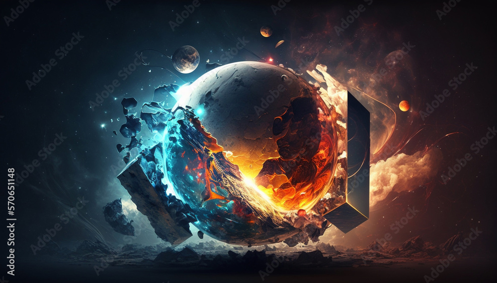 earth and fire. 3d render of the earth in space. earth in space. earth ...
