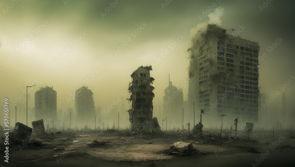 AI Digital Illustration Post Apocalyptic Heavy Polluted Landscape Stock ...