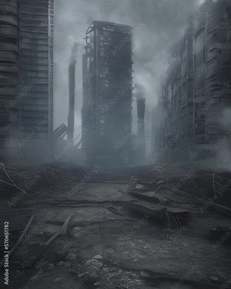 AI Digital Illustration Post Apocalyptic Heavy Polluted Landscape Stock ...