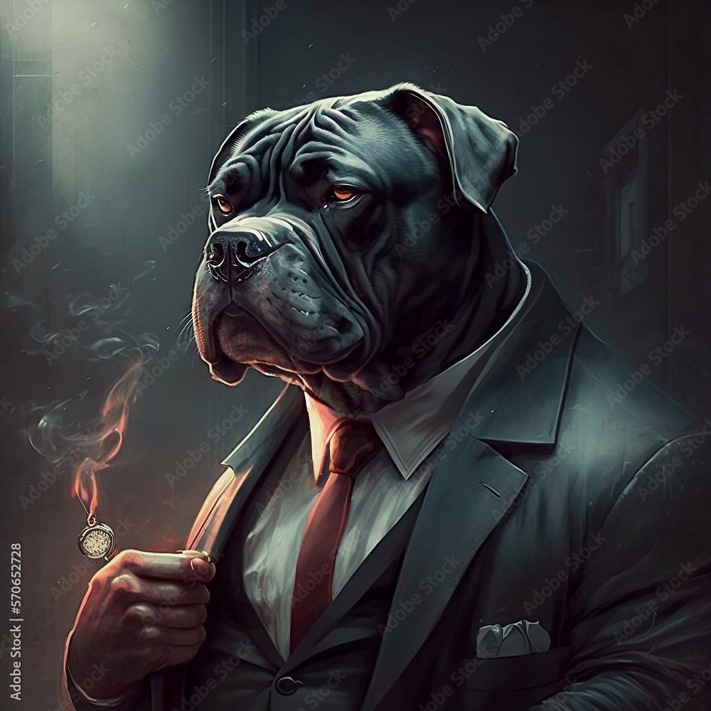 Cane corso mafia boss smoking cigaretts Stock Illustration | Adobe Stock