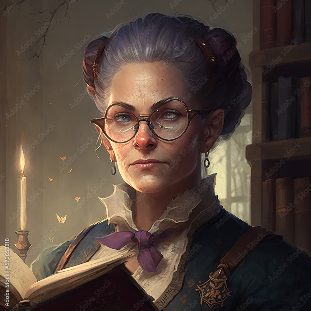 female librairian character portrait, rpg, fantasy avatar and token ...