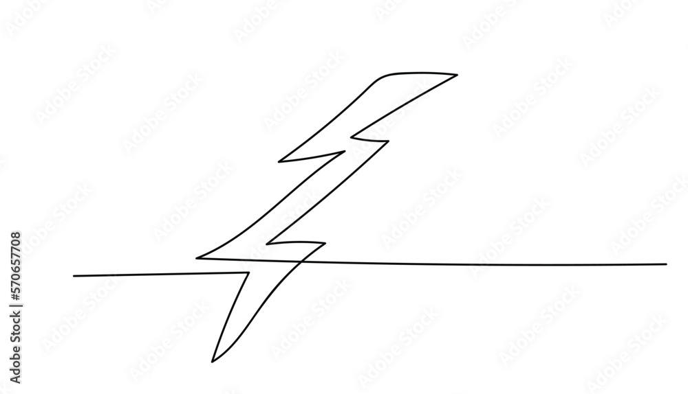 Line drawing lighting strike icon. Single draw battery charger, line ...