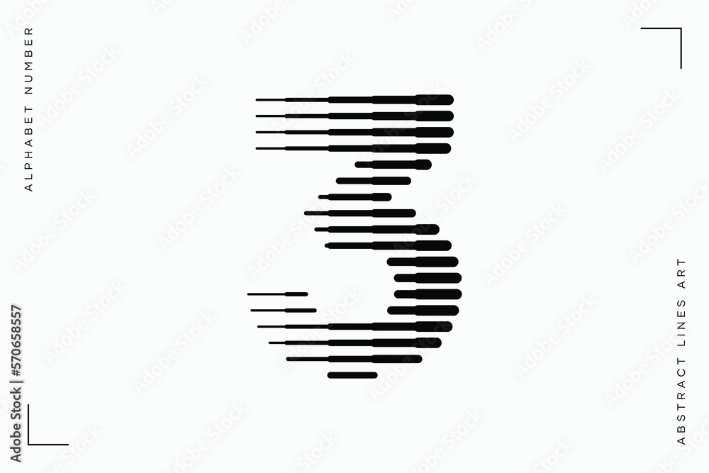 Number 3 Modern Logo with Horizontal Line Pattern Stock Vector | Adobe ...