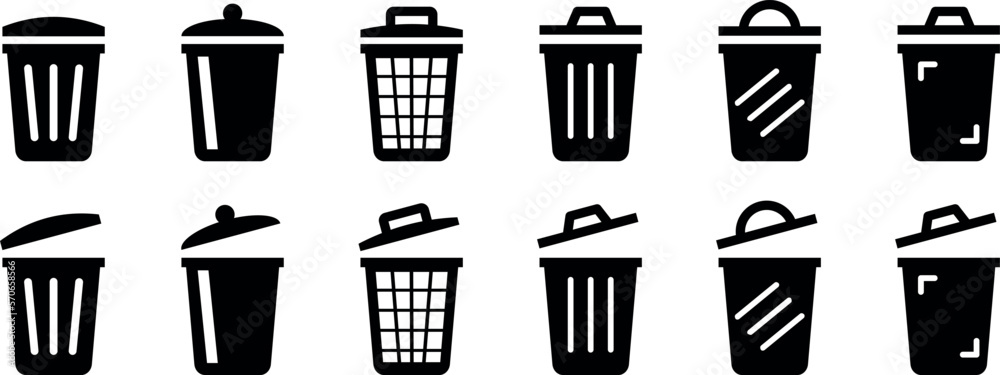 Set of trash cans icons. Trash bin. Bin icon. Trash can open icon ...