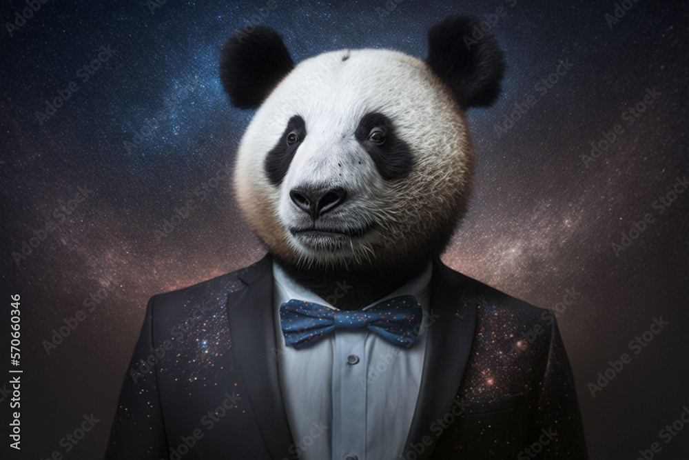 Realistic illustration of a man in formal suit with Panda Bear head on ...