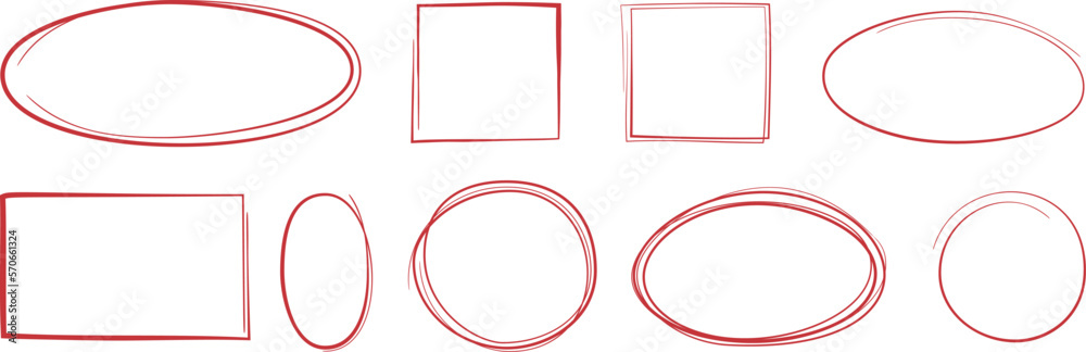 collection of red doodle shapes, circular and rectangular highlight ...