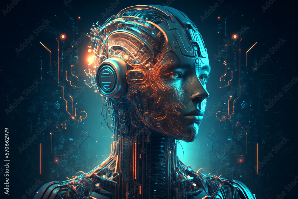 Sci-fi female computer artificial intelligence or android AI generative ...