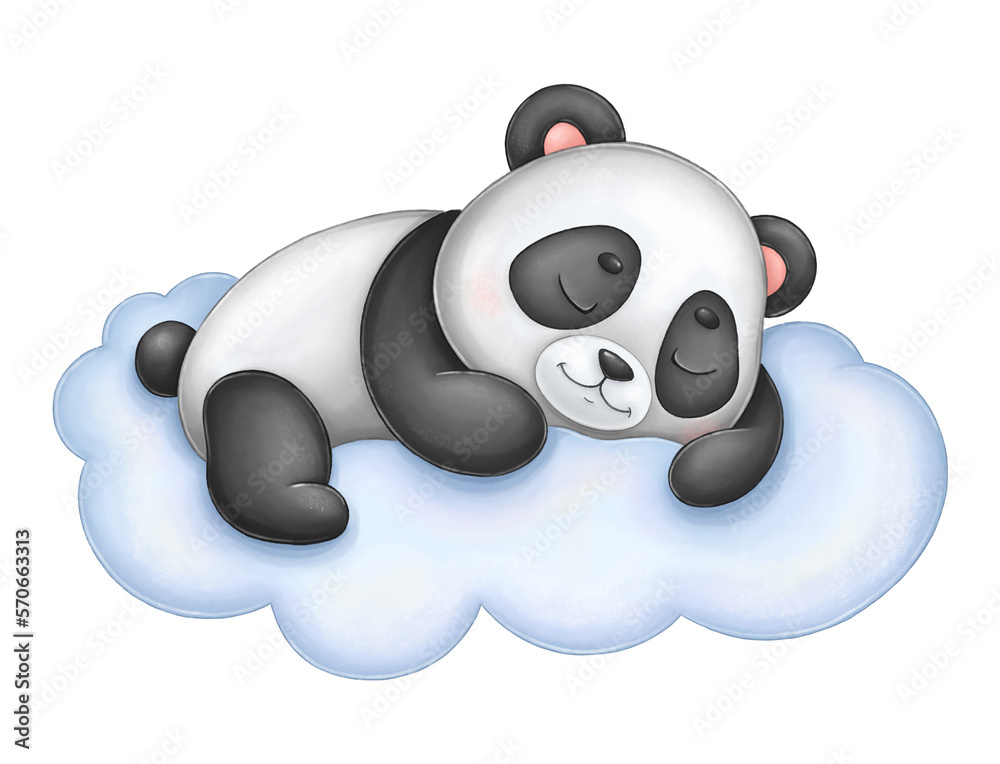 Cute panda sleeping on a cloud Stock Illustration | Adobe Stock