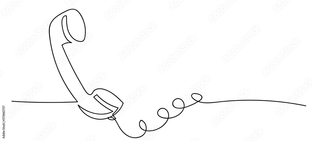 One line drawing of isolated vector object telephone receiver. Vintage ...