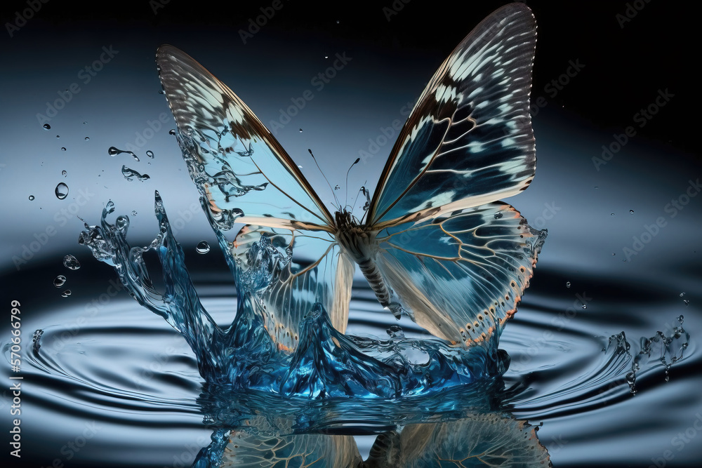 butterfly on water ripples. sketch art for artist creativity and ...