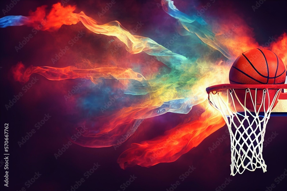 basketball on the color smoke background. Generative AI Stock ...