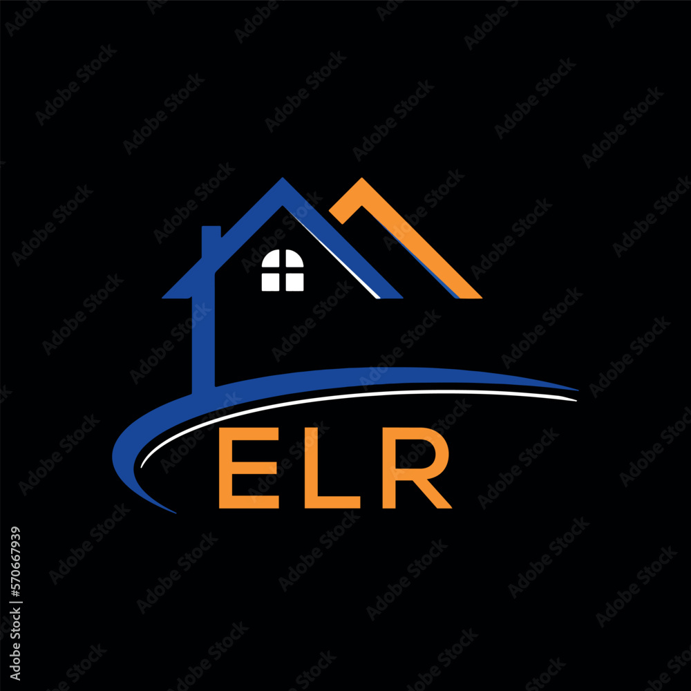 ELR house logo, letter logo. ELR blue image on black background and ...