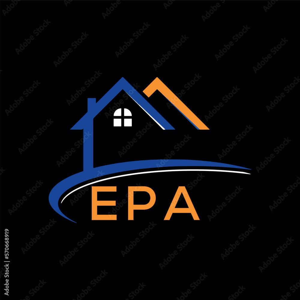 EPA house logo, letter logo. EPA blue image on black background and ...